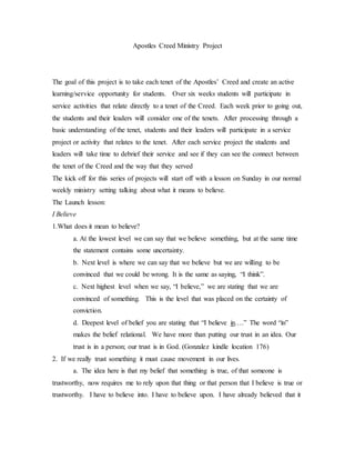 Apostles' Creed Ministry Project Service Guide | PDF