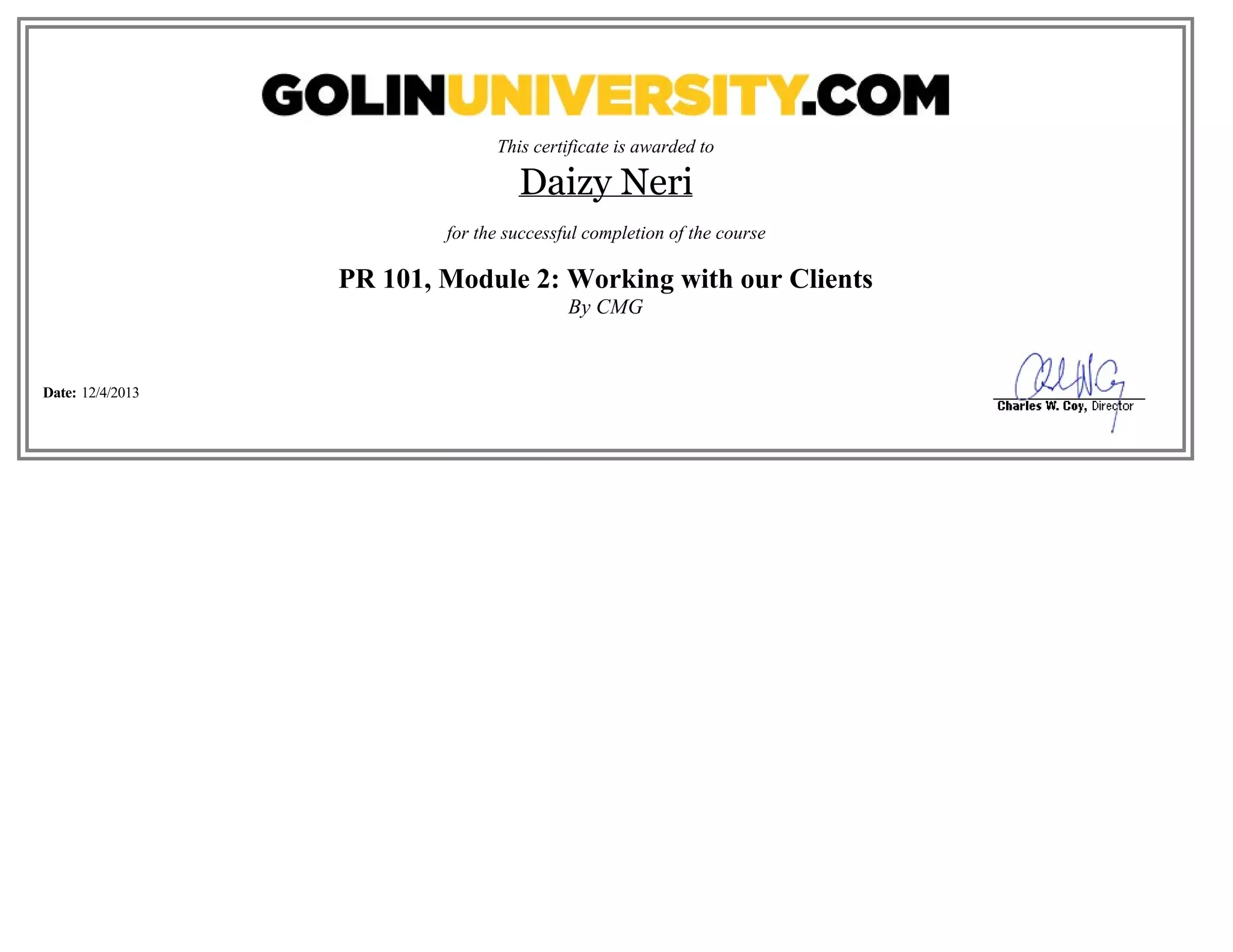 Working with our Clients certificate | PDF