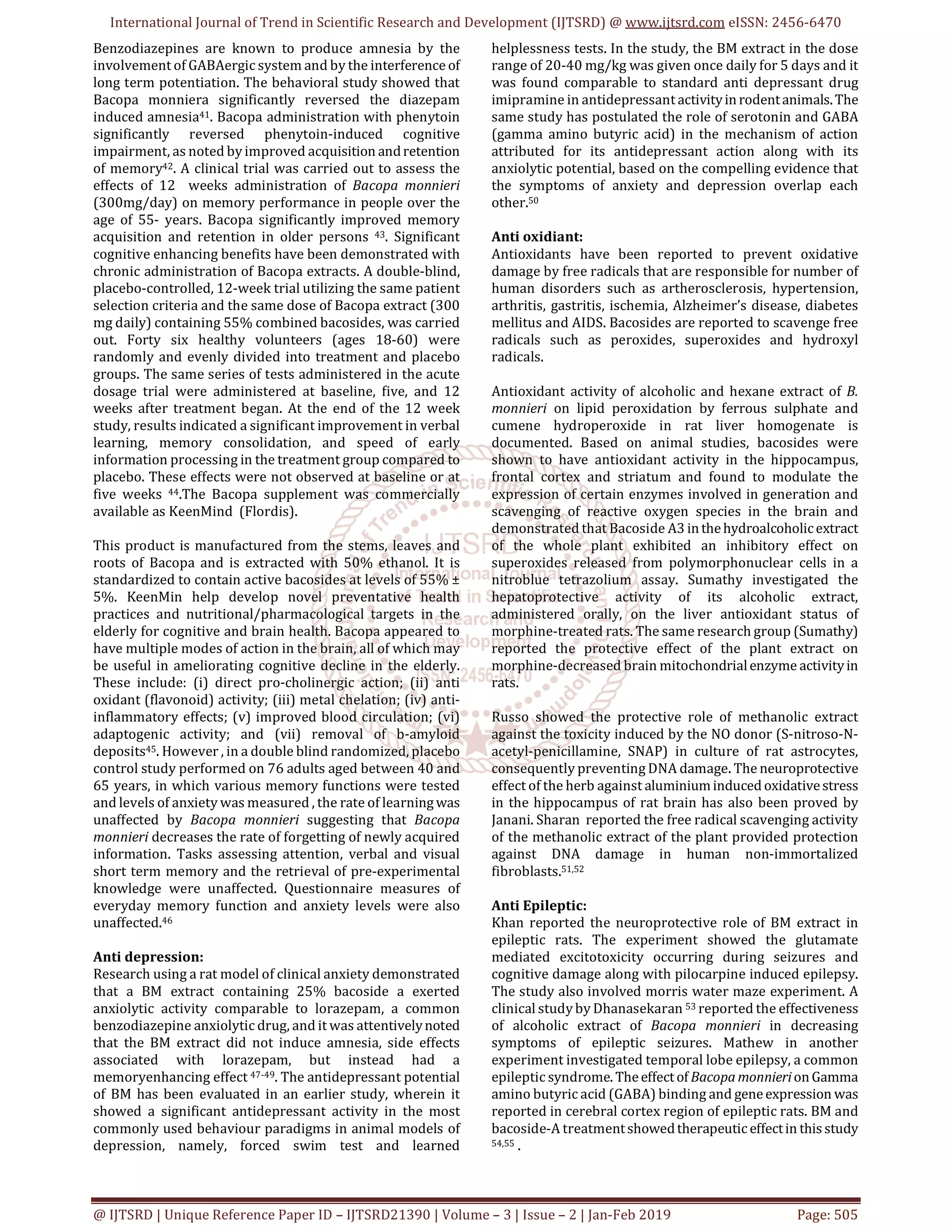 Bacopa Monnieri - A Review | PDF