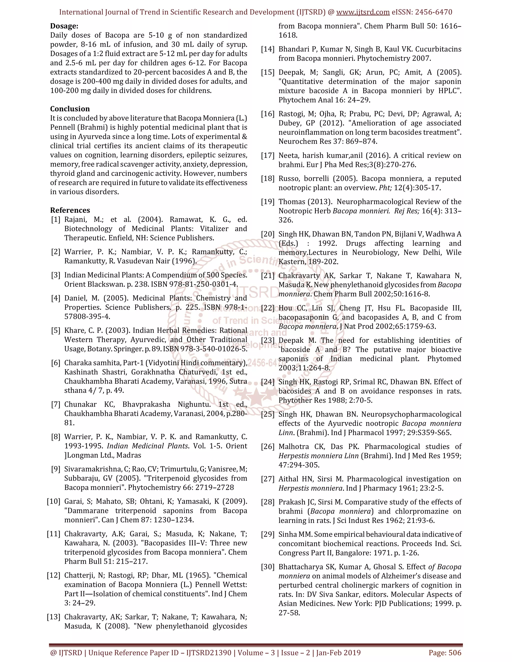 Bacopa Monnieri - A Review | PDF
