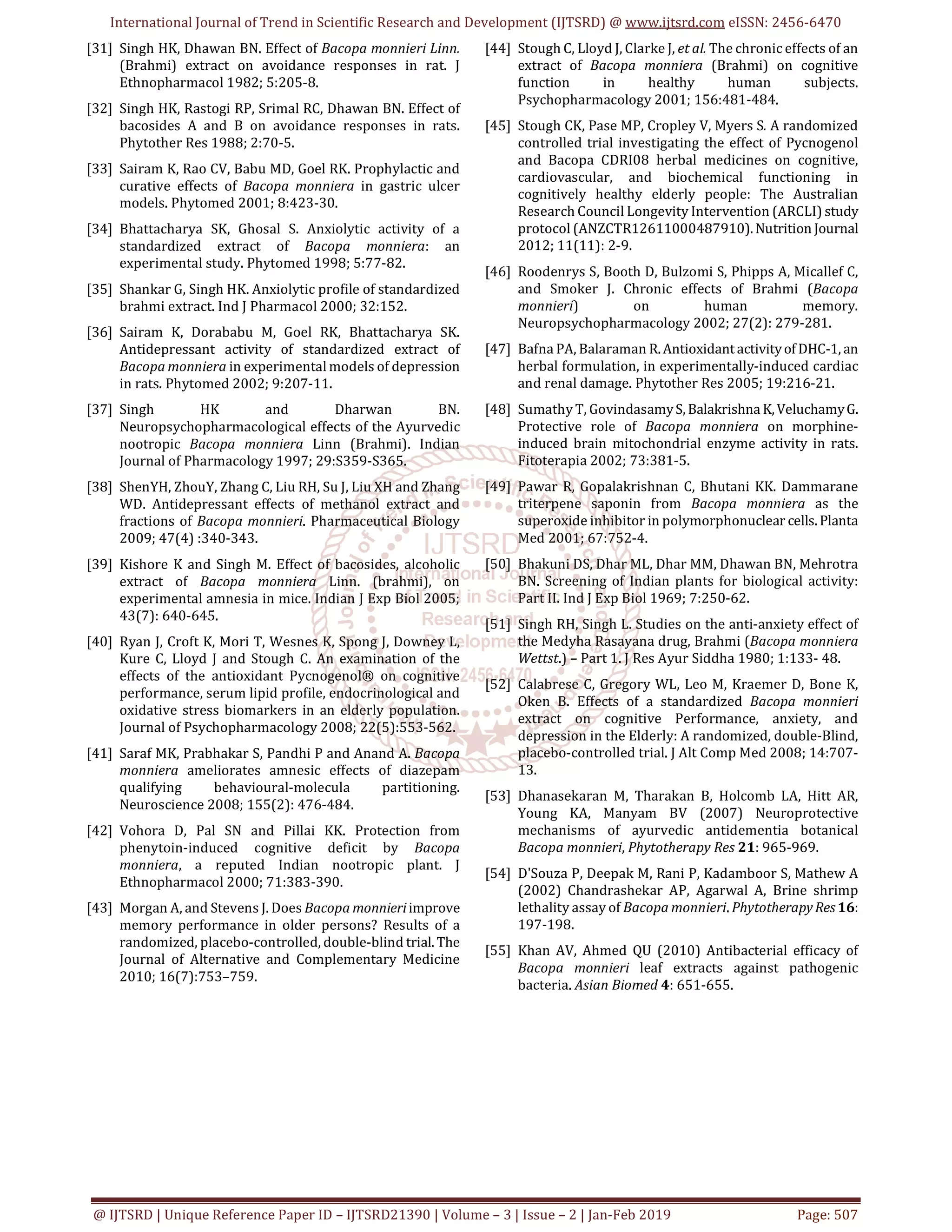 Bacopa Monnieri - A Review | PDF