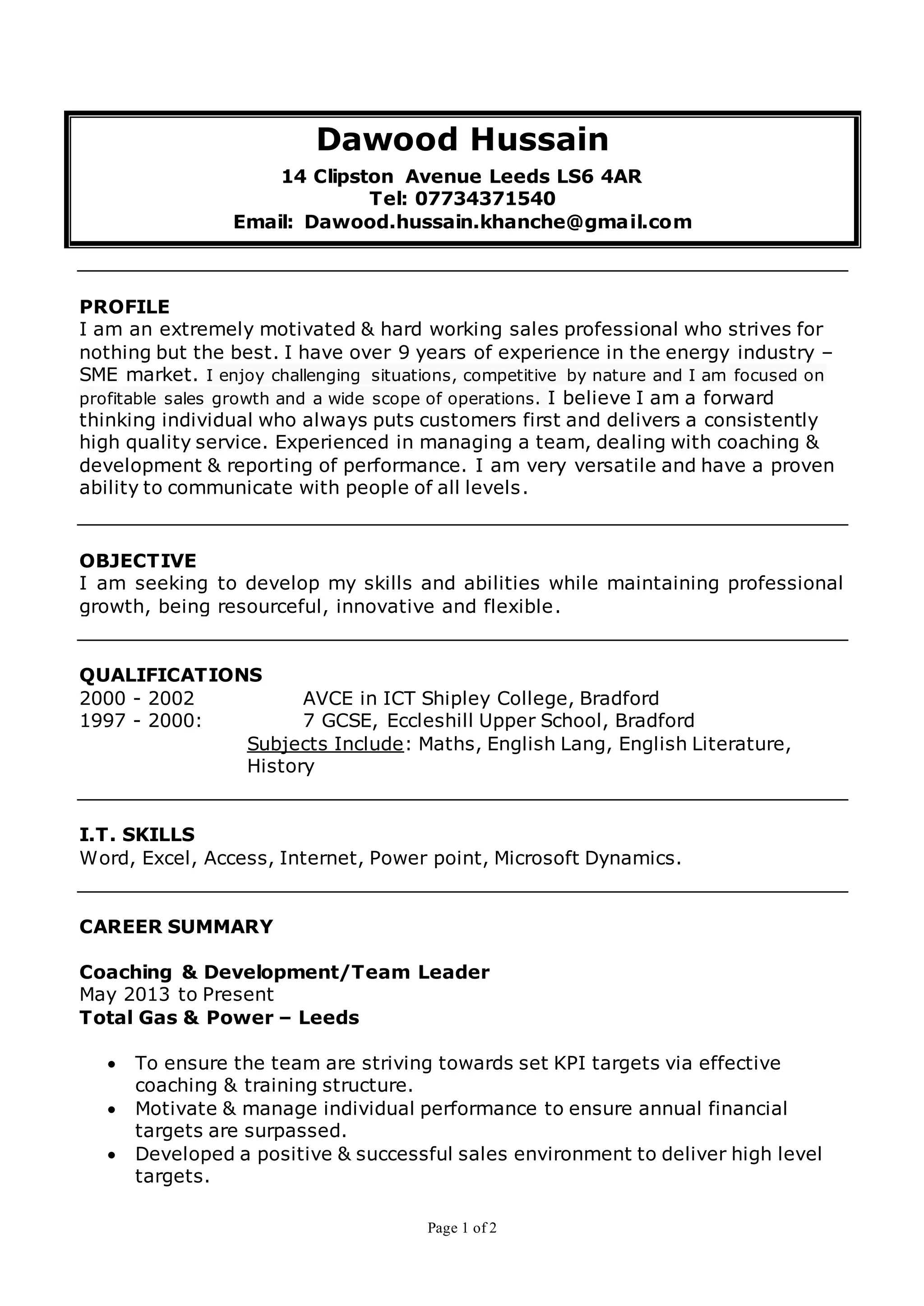 Dawood Hussain CV Feb 2015 | DOCX