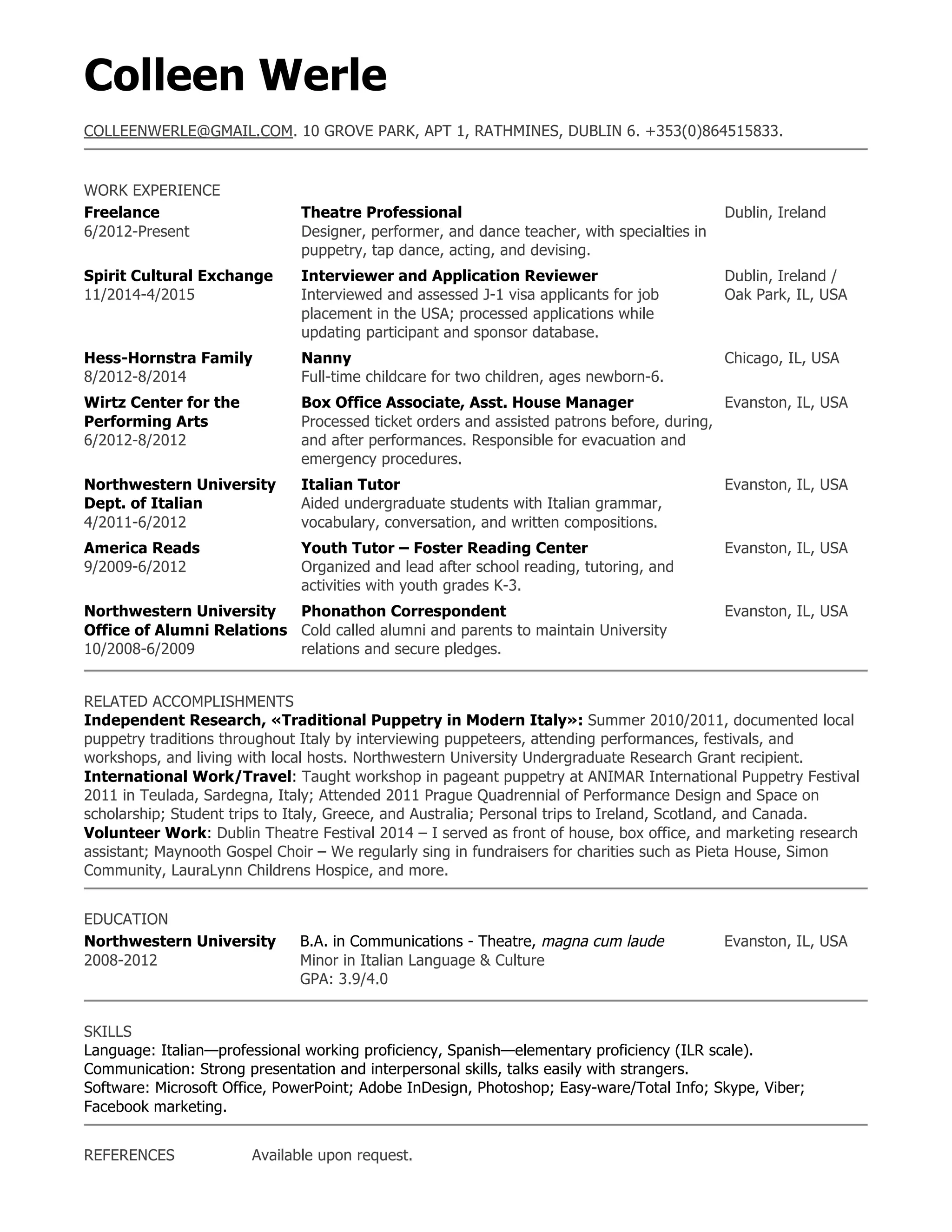 Colleen Werle PRINT Resume 5-2015 | PDF