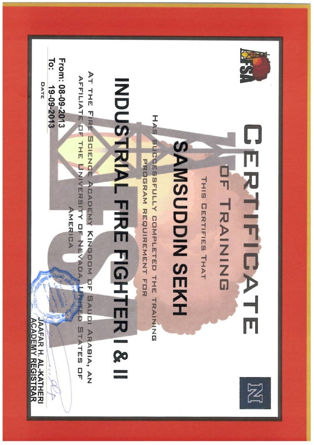 Fire Fighting 1 and 2 Cetrificate | PDF