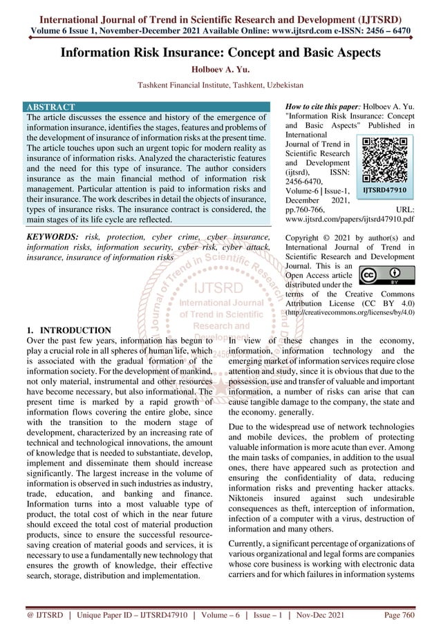 Information Risk Insurance Concept and Basic Aspects | PDF