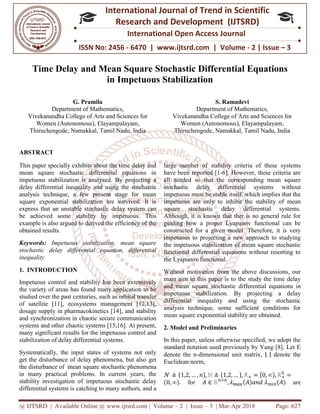 Time Delay and Mean Square Stochastic Differential Equations in Impetuous Stabilization | PDF