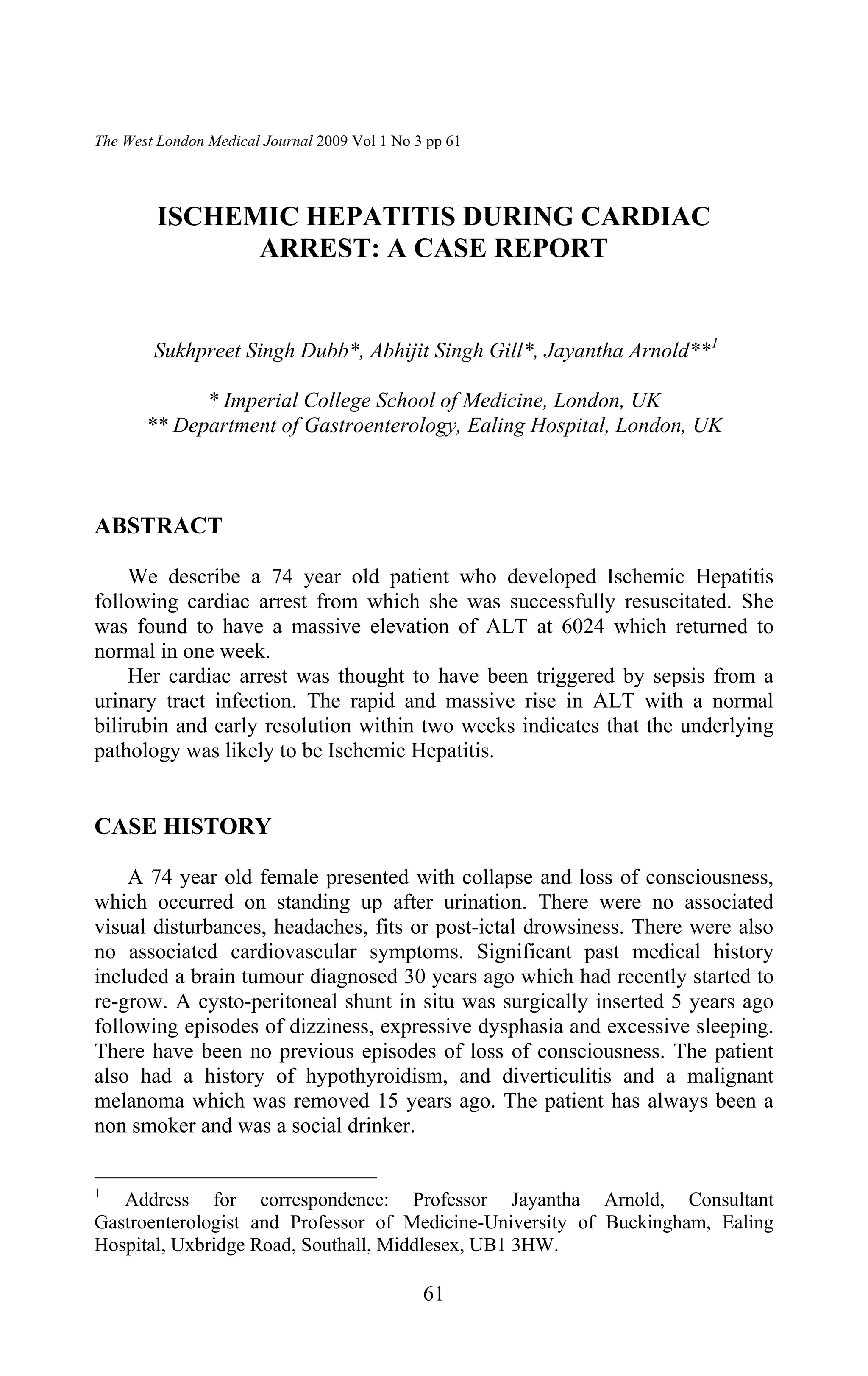 ischemic hepatitis during cardiac arrest a case report | PDF