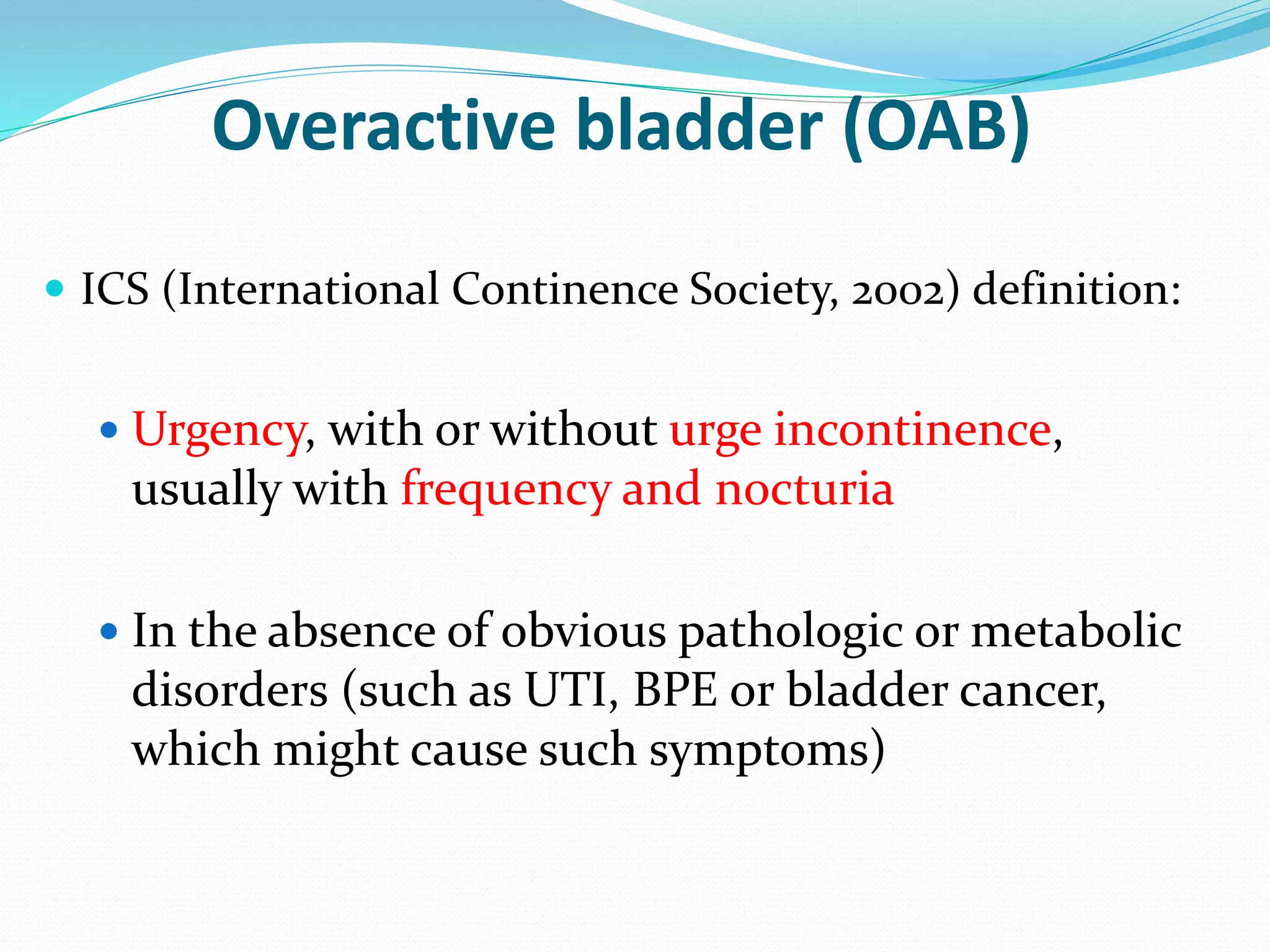 1040122 oab diagnosis, management and current trend of therapy | PPTX