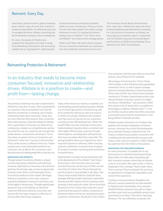 allstate2007 Summary Annual Report | PDF | Business Accounting ...