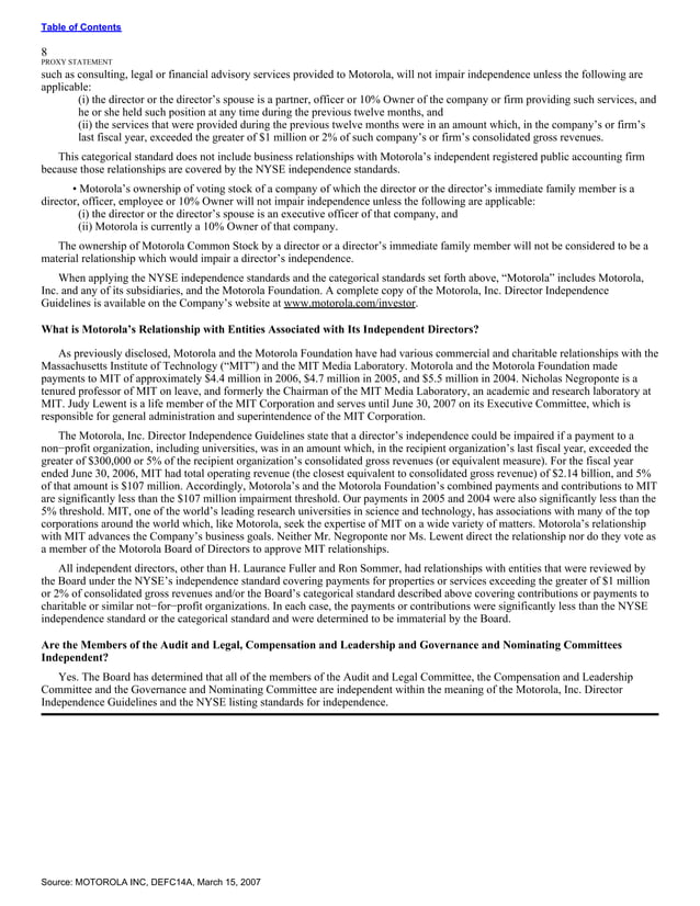 motorola 2007 Definitive Proxy Statement | PDF