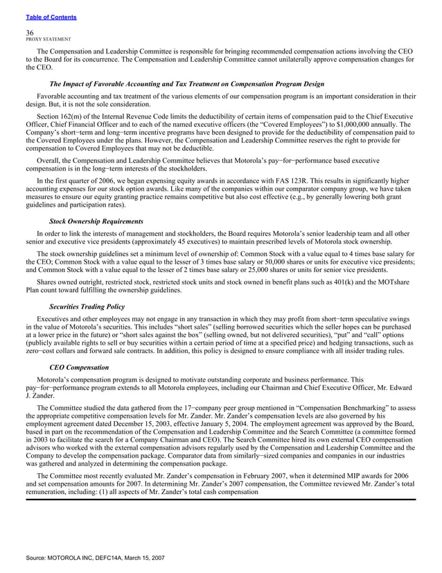 motorola 2007 Definitive Proxy Statement | PDF