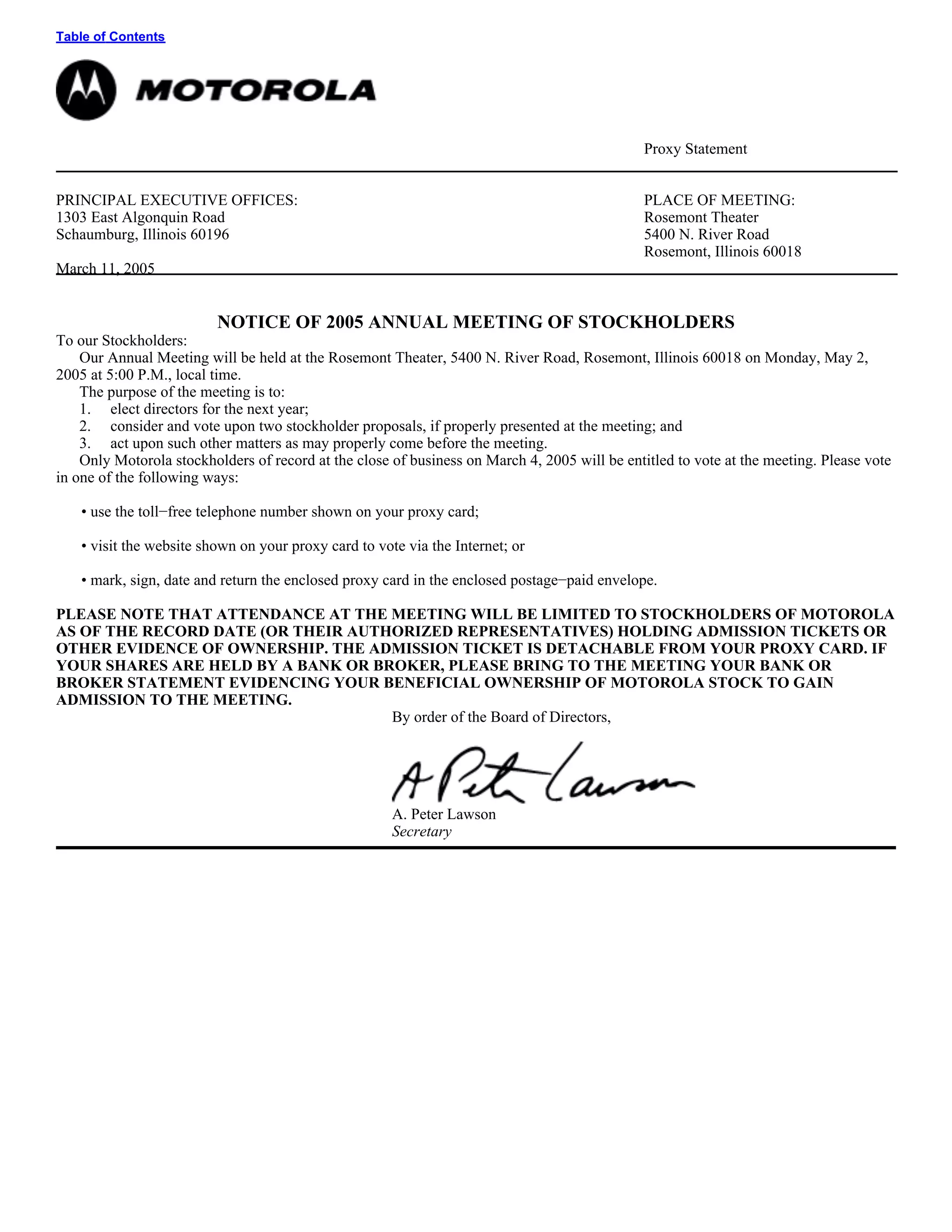 motorola 2005 Proxy Statement | PDF