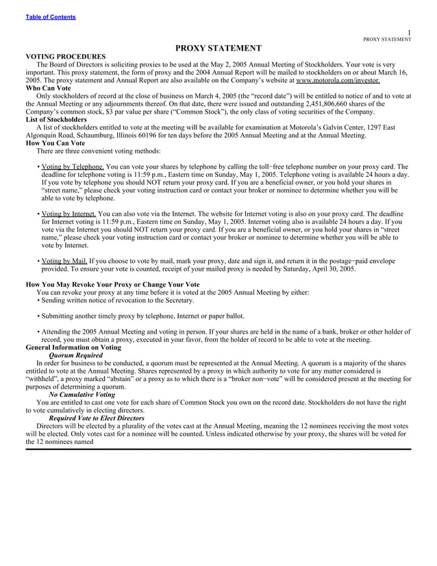 motorola 2005 Proxy Statement | PDF