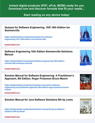 Solution Manual for Software Engineering, 9/E 9th Edition Ian Sommerville download pdf | PDF