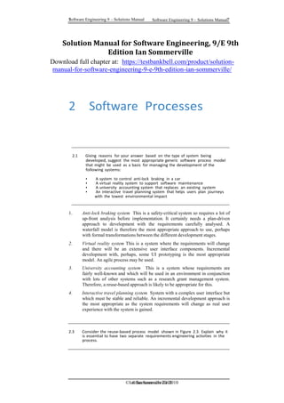 Solution Manual for Software Engineering, 9/E 9th Edition Ian Sommerville | PDF