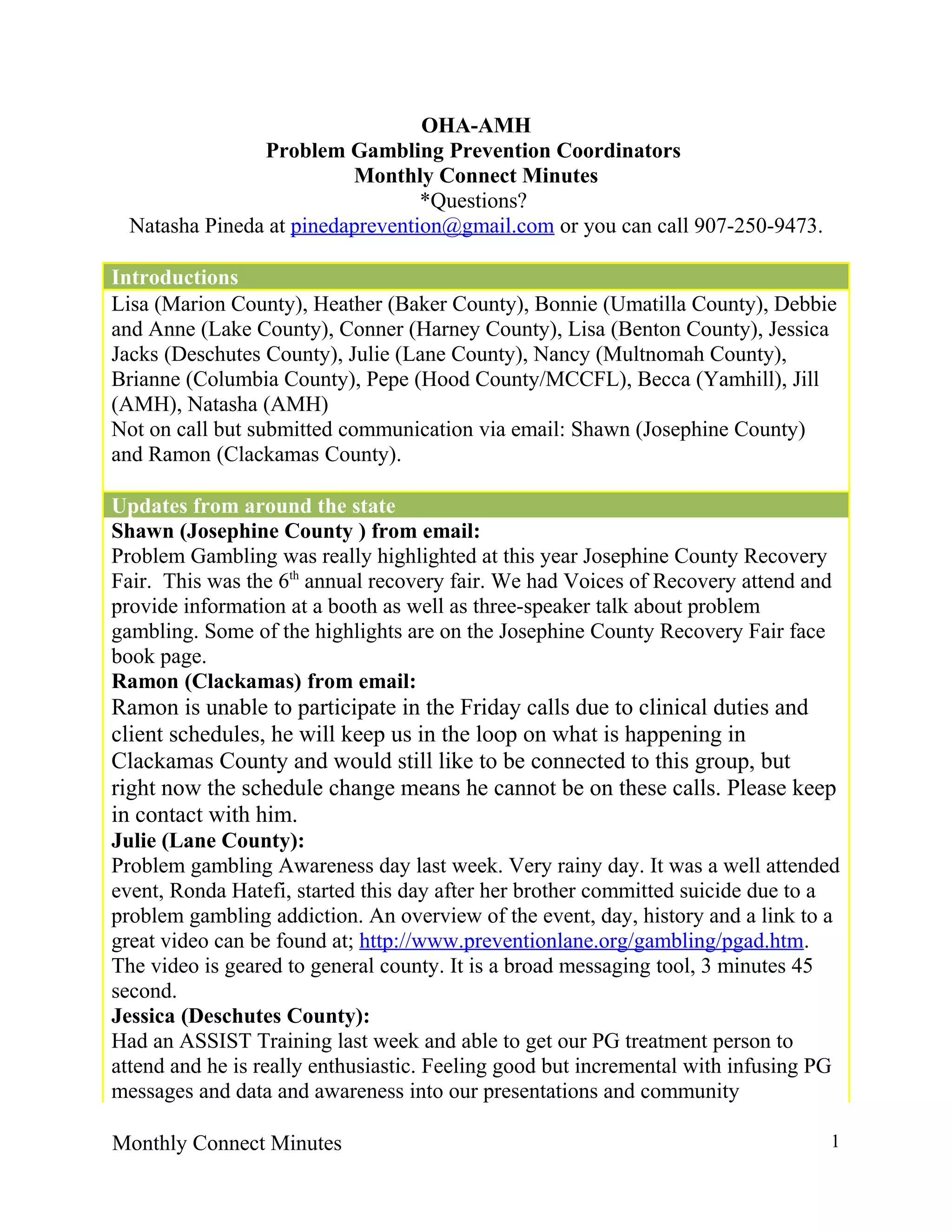 Oregon Problem Gambling Services - Monthly PG Prevention Connect ...