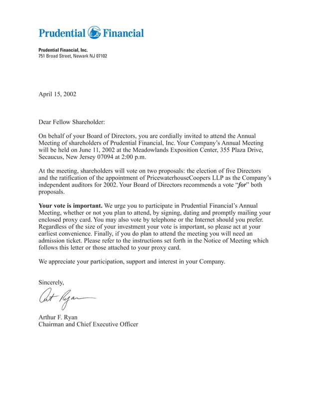 prudential financial Proxy Statements 2002 | PDF