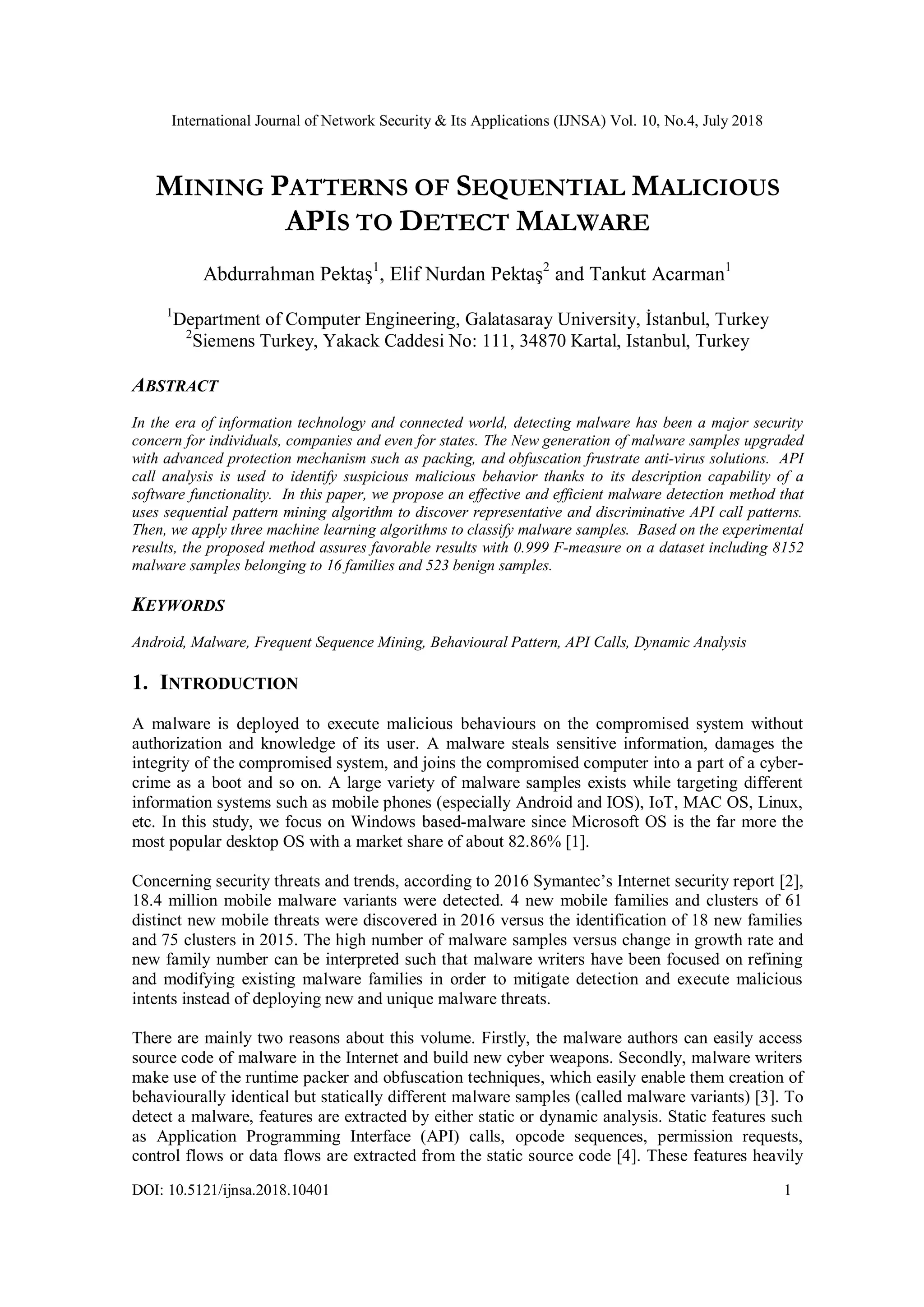 Mining Patterns Of Sequential Malicious Apis To Detect Malware Pdf