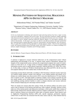 MINING PATTERNS OF SEQUENTIAL MALICIOUS APIS TO DETECT MALWARE | PDF