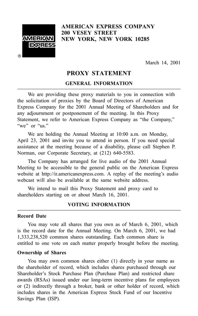 american express Proxy Statements2001 | PDF