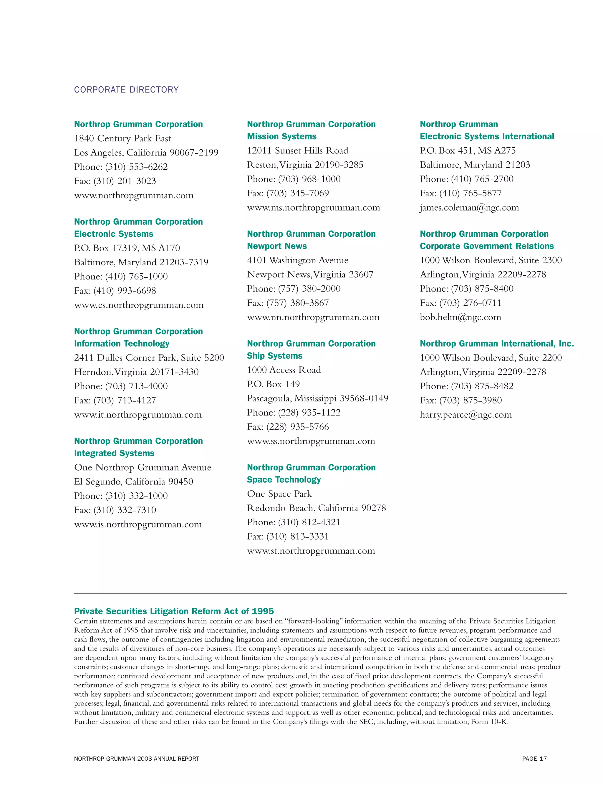 northrop grumman Annual Report 2003 | PDF