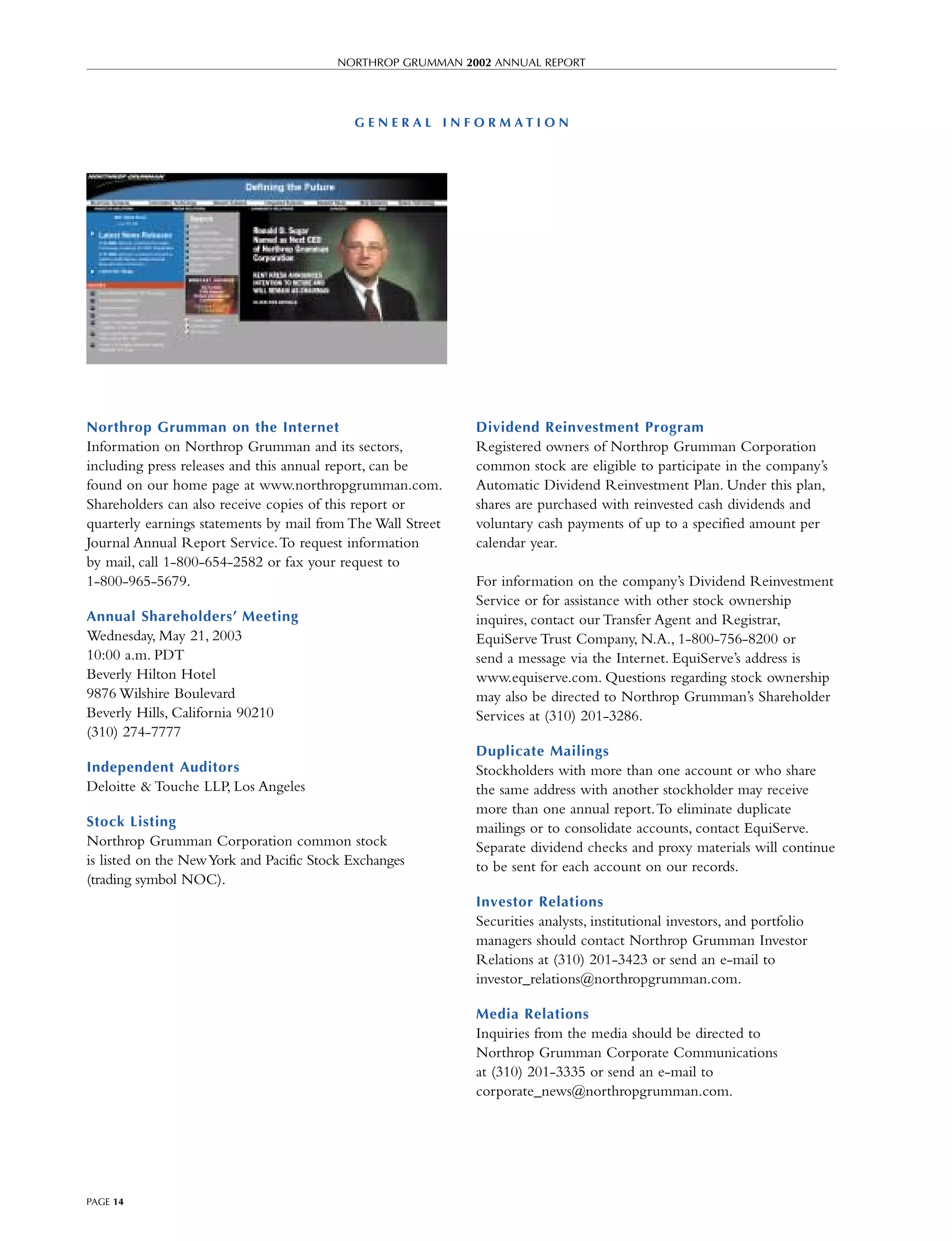 northrop grumman Annual Report 2002 | PDF