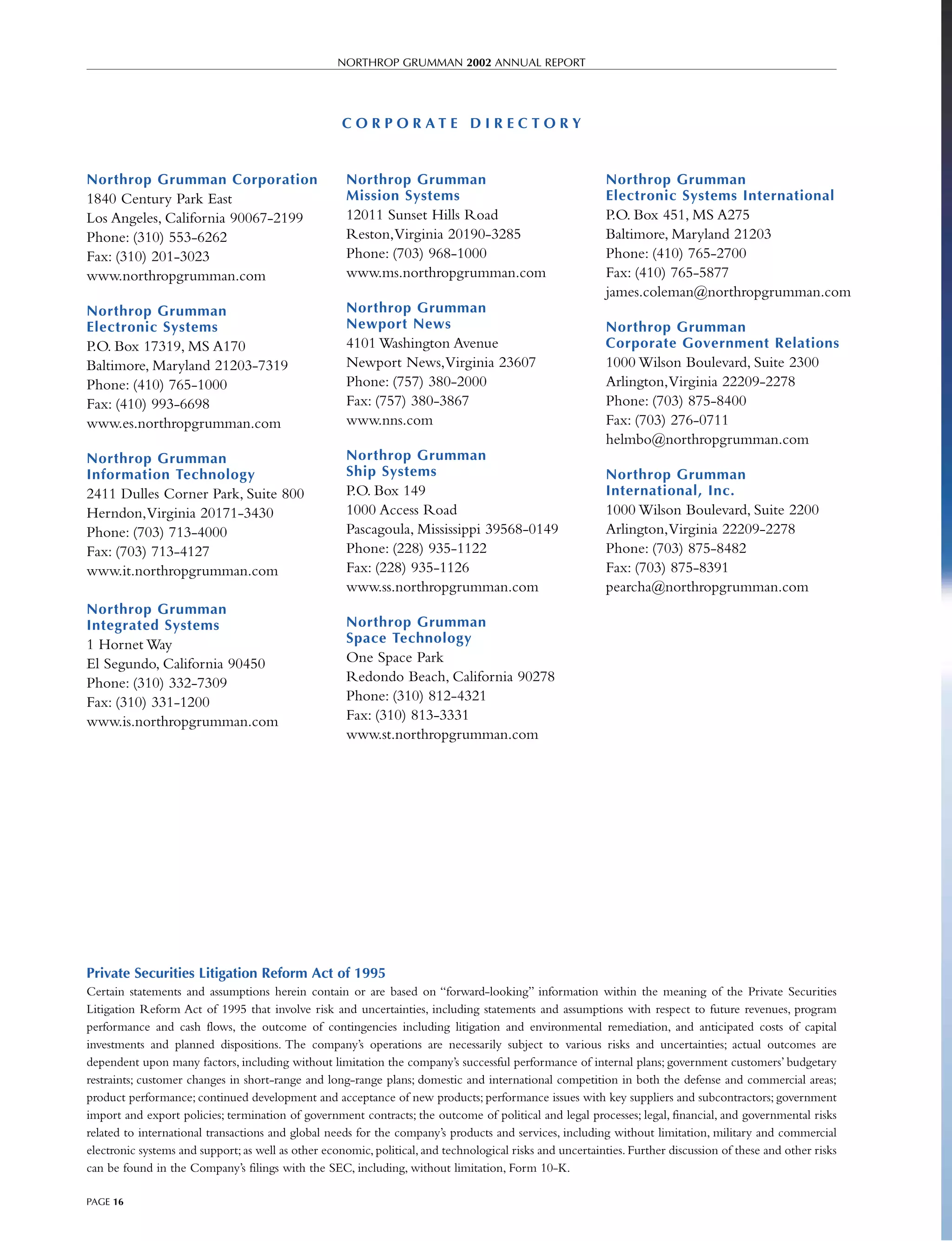 northrop grumman Annual Report 2002 | PDF