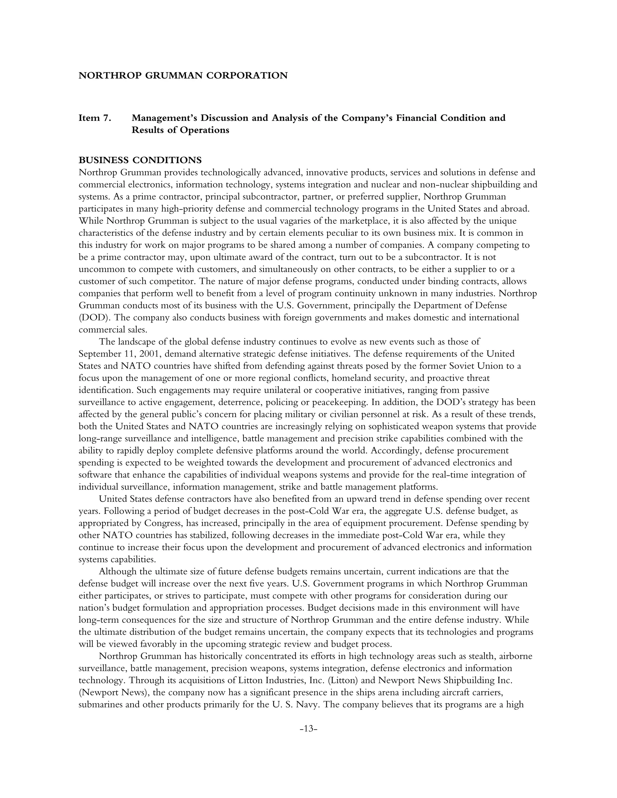 northrop grumman Annual Report 2001 | PDF