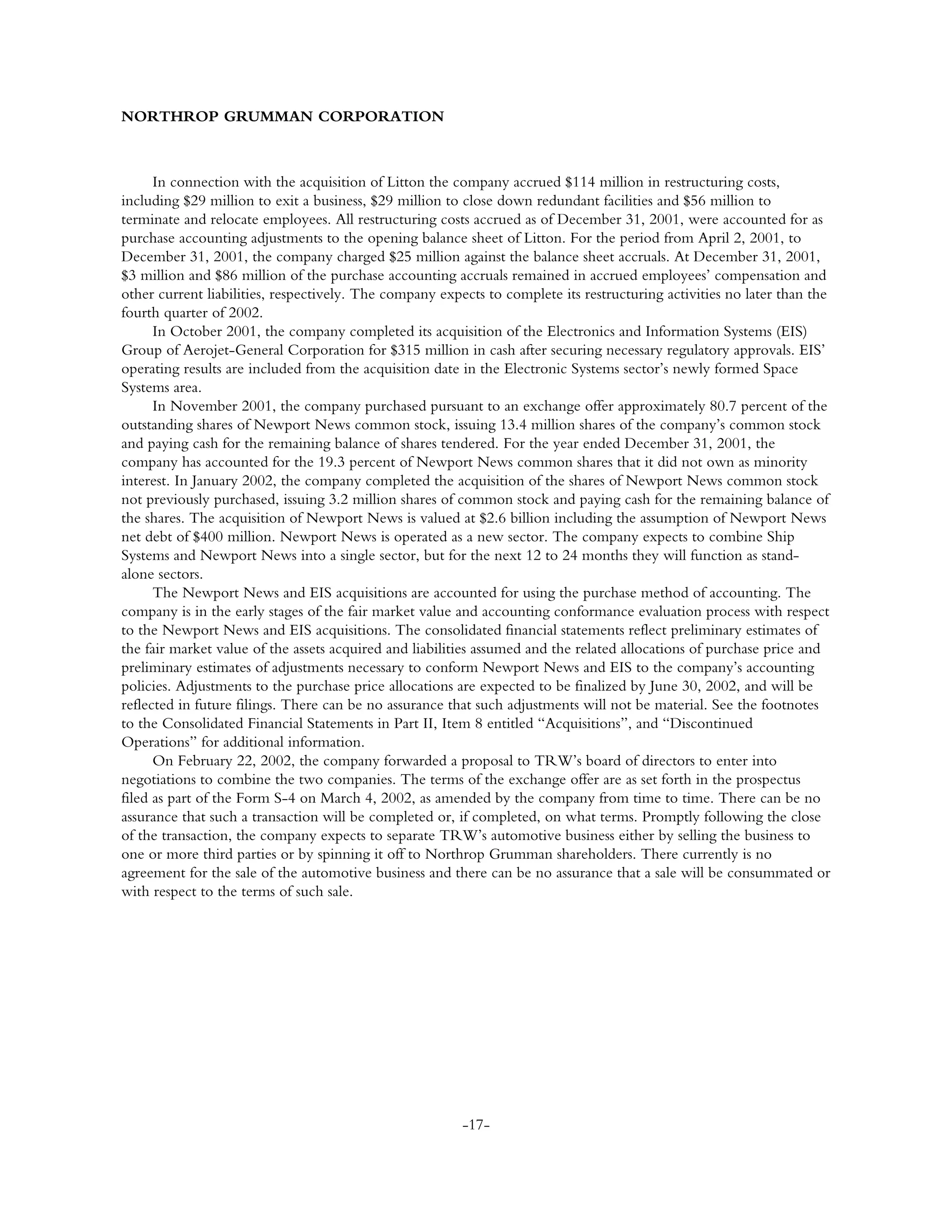 northrop grumman Annual Report 2001 | PDF