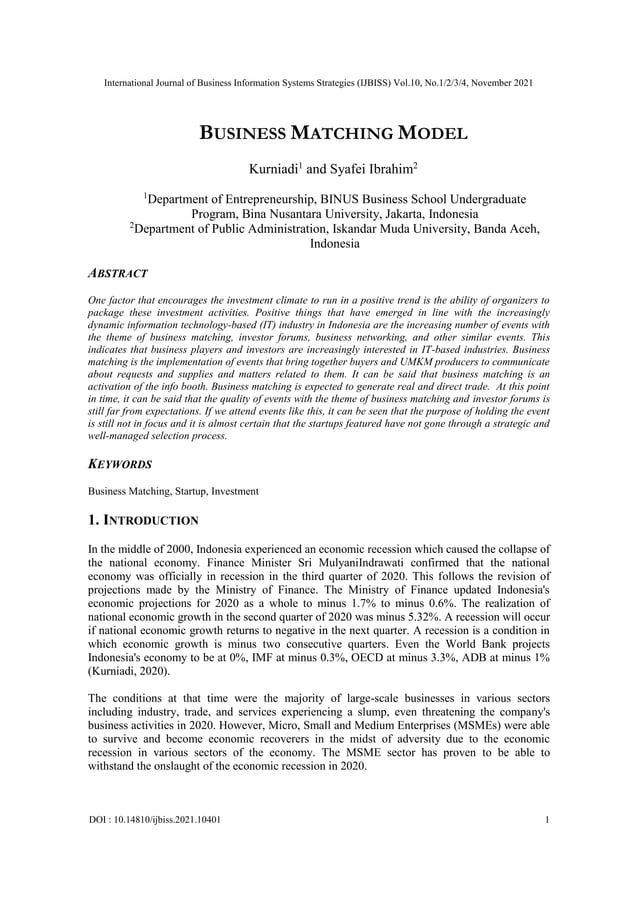 BUSINESS MATCHING MODEL | PDF
