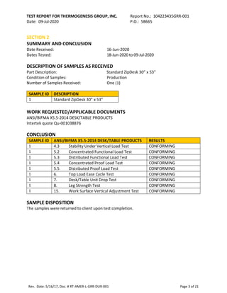 iMovR ZipDesk ANSI/BIFMA X5.5 Test Report | PDF