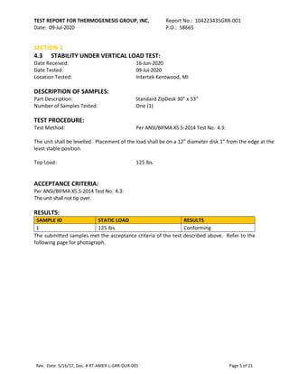 iMovR ZipDesk ANSI/BIFMA X5.5 Test Report | PDF