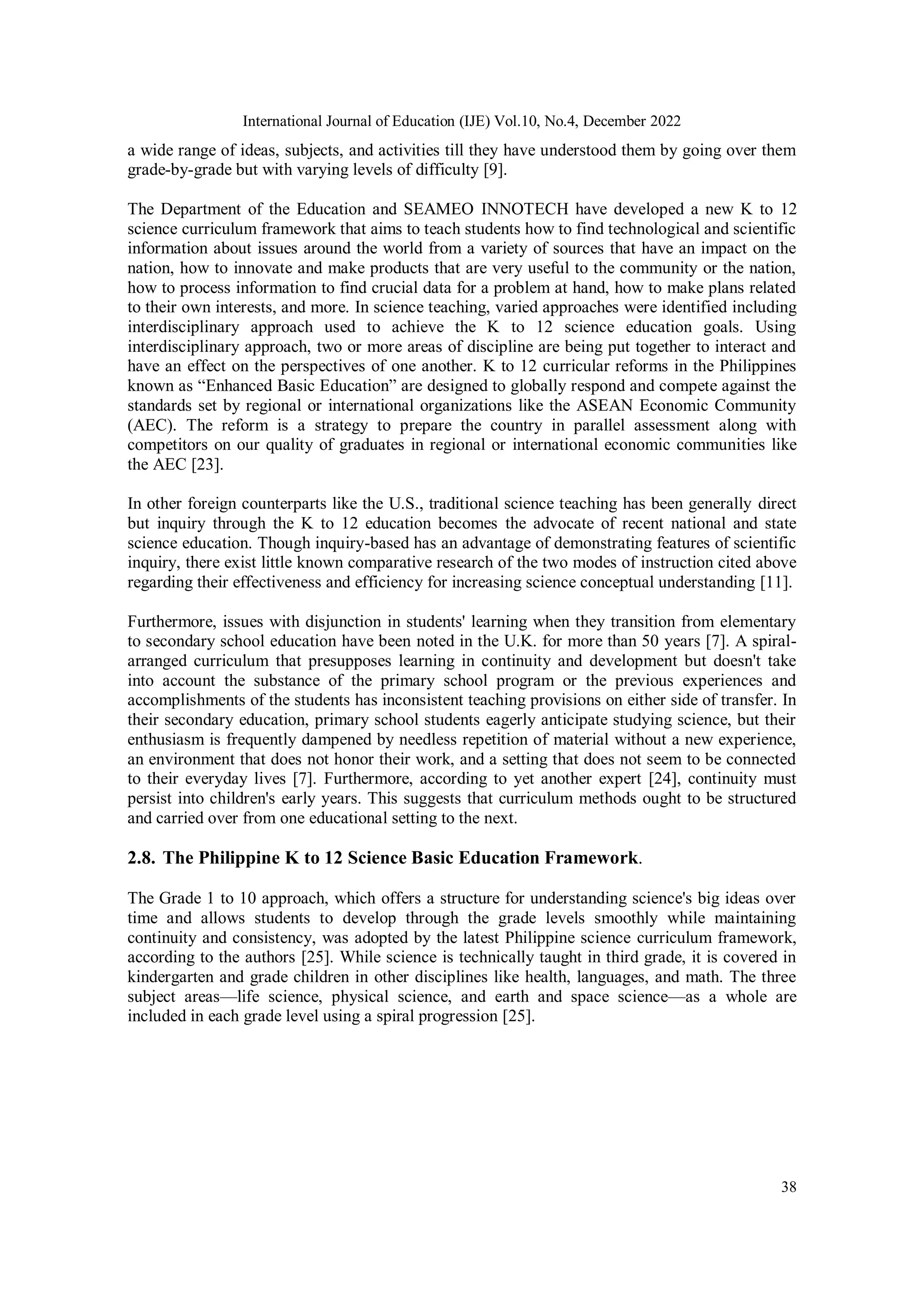 SPIRAL PROGRESSION APPROACH IN THE K TO 12 SCIENCE CURRICULUM: A ...