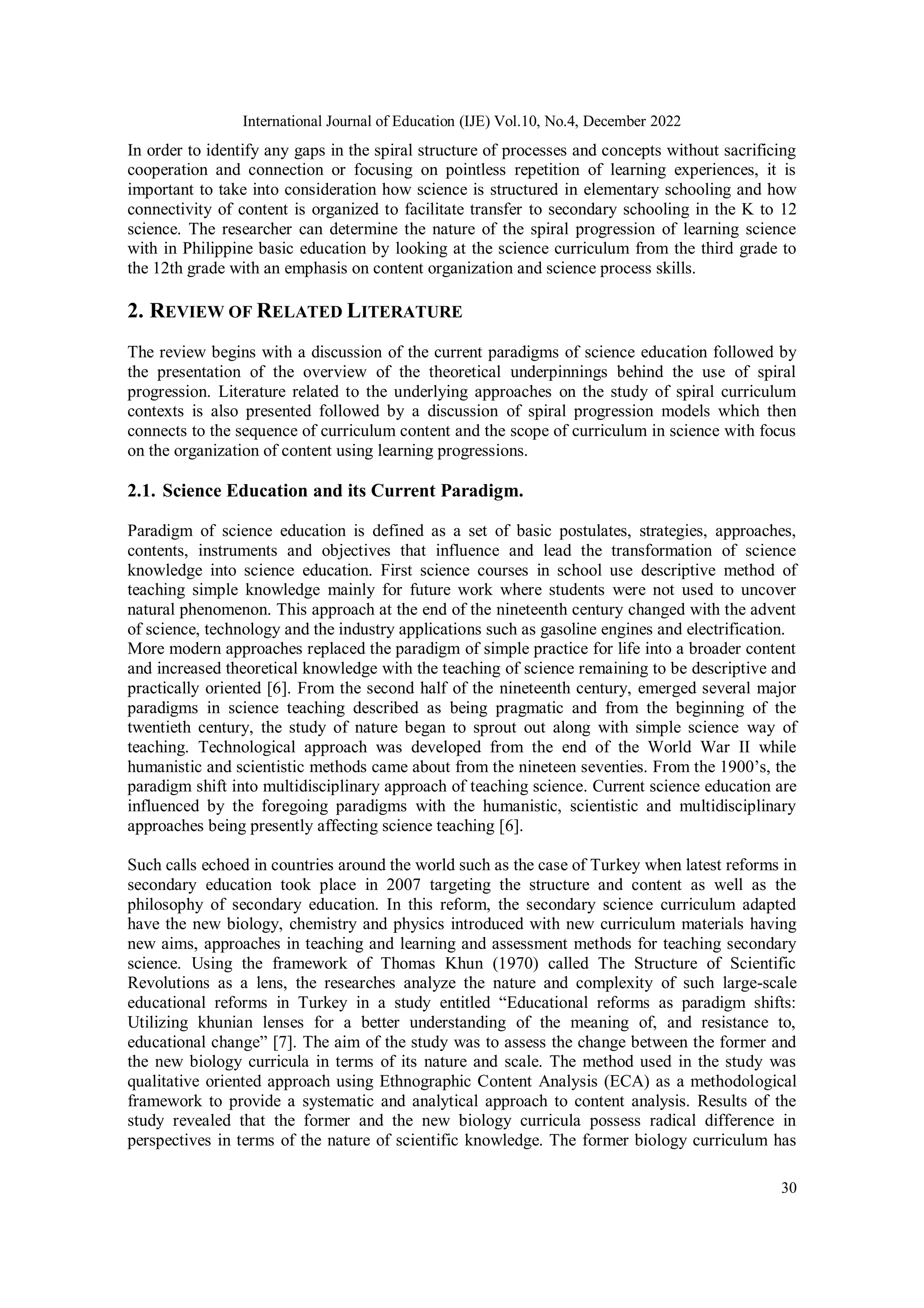 SPIRAL PROGRESSION APPROACH IN THE K TO 12 SCIENCE CURRICULUM: A ...