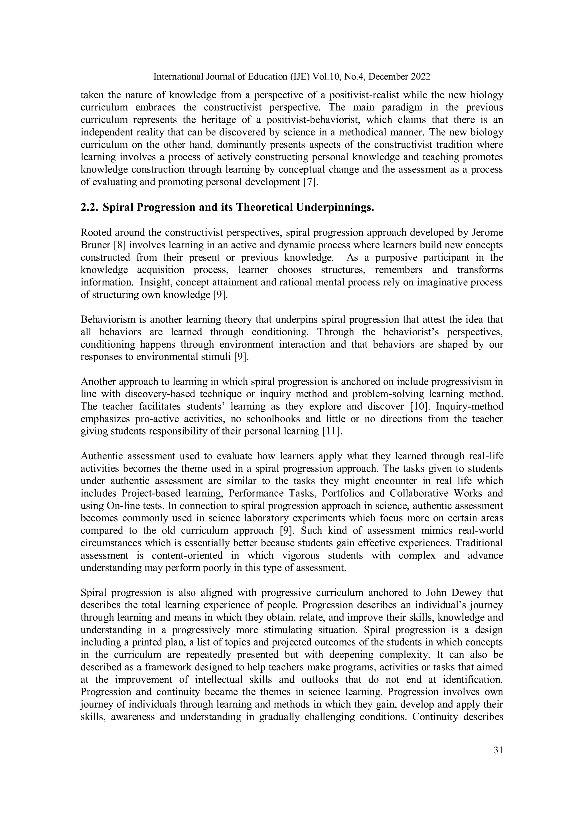 SPIRAL PROGRESSION APPROACH IN THE K TO 12 SCIENCE CURRICULUM: A ...