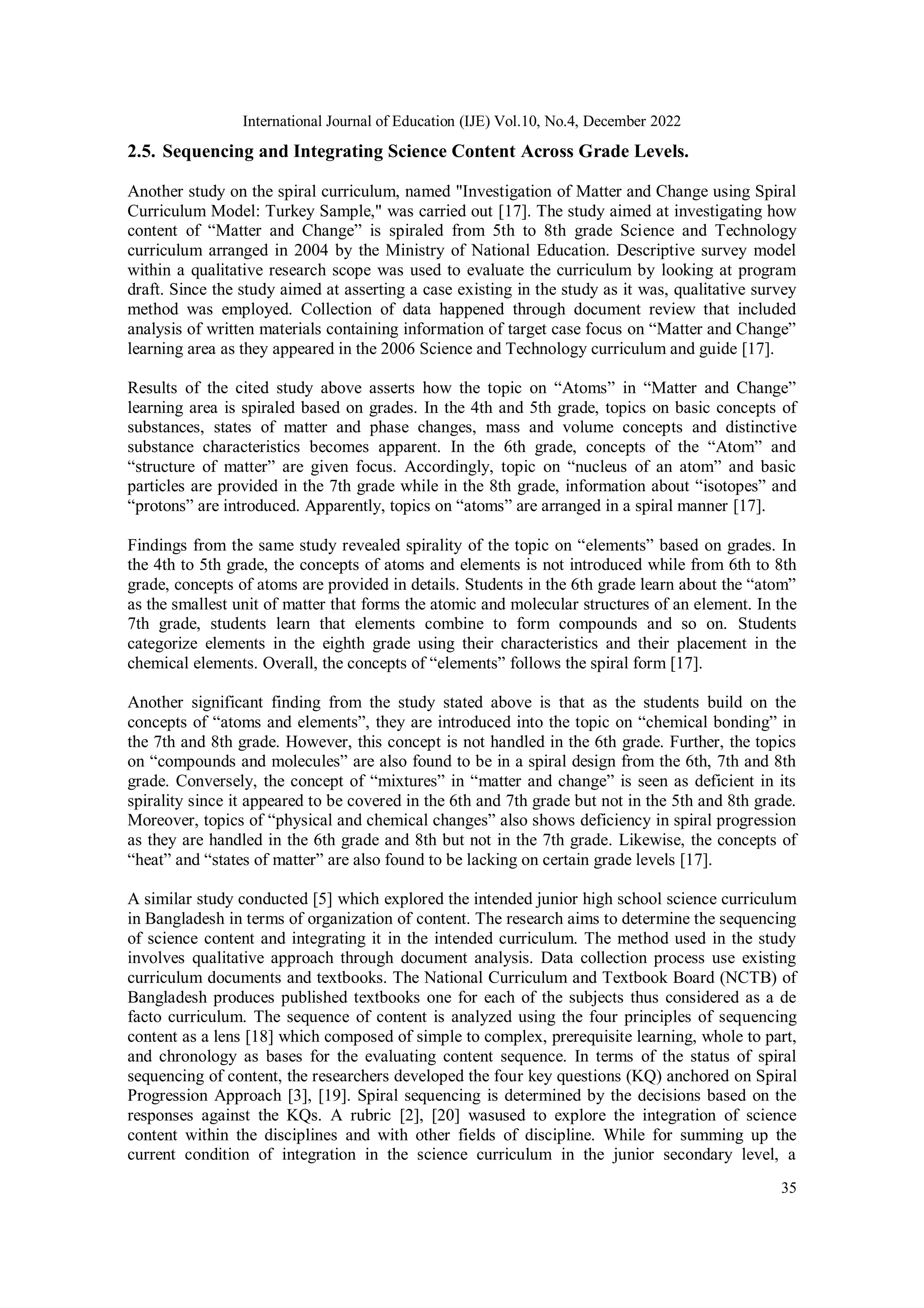 SPIRAL PROGRESSION APPROACH IN THE K TO 12 SCIENCE CURRICULUM: A ...