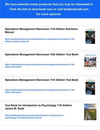 Operations Management Stevenson 12th Edition Solutions Manual | PDF
