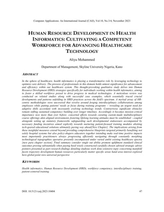 HUMAN RESOURCE DEVELOPMENT IN HEALTH INFORMATICS: CULTIVATING A ...