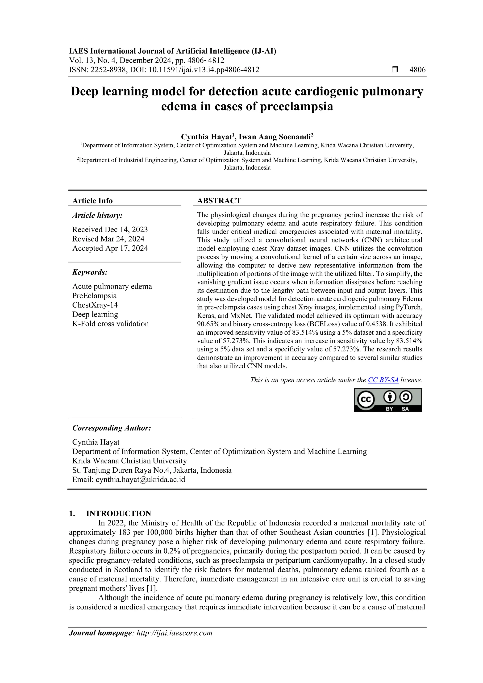 Deep learning model for detection acute cardiogenic pulmonary edema in ...