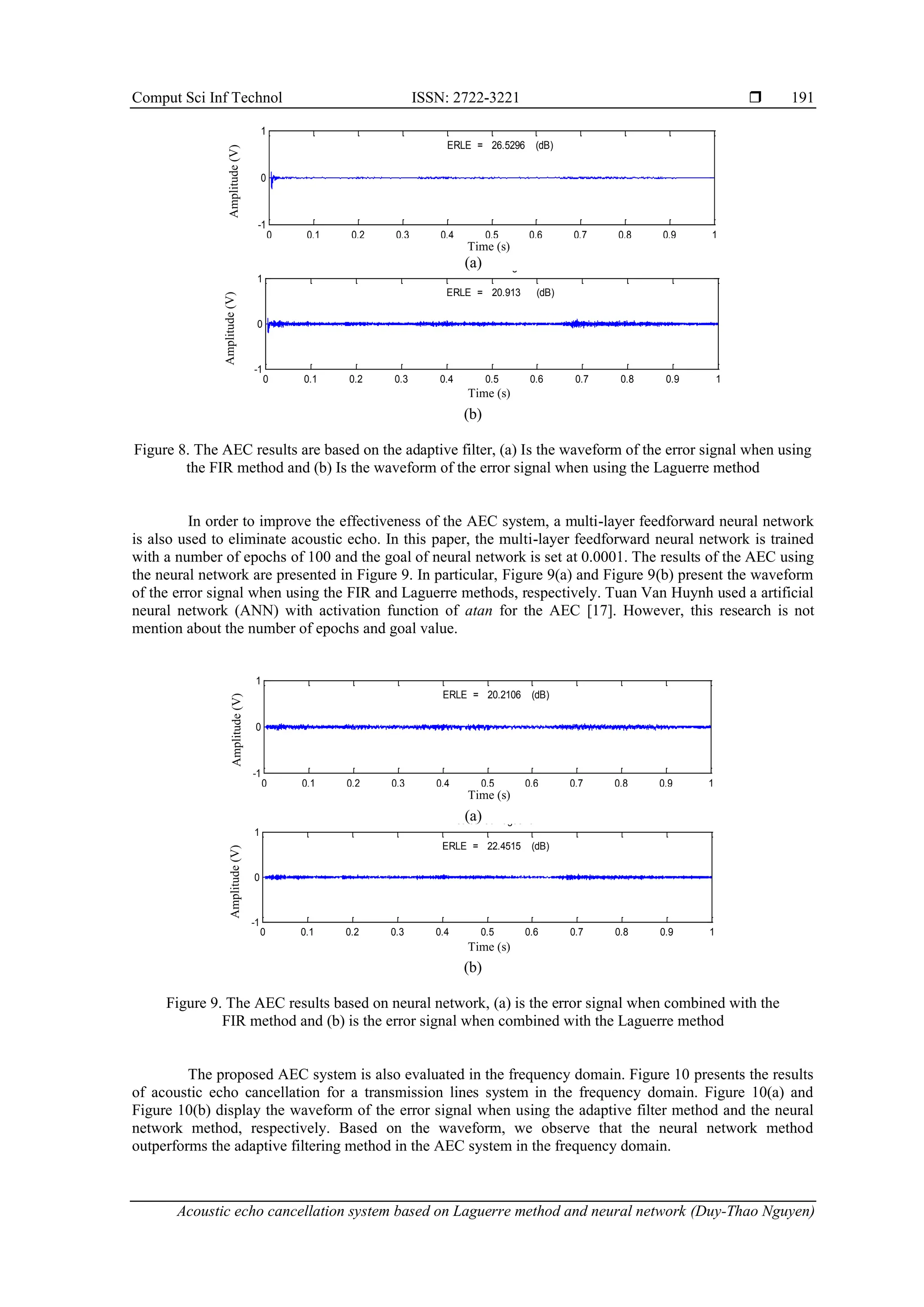 Acoustic echo cancellation system based on Laguerre method and neural ...