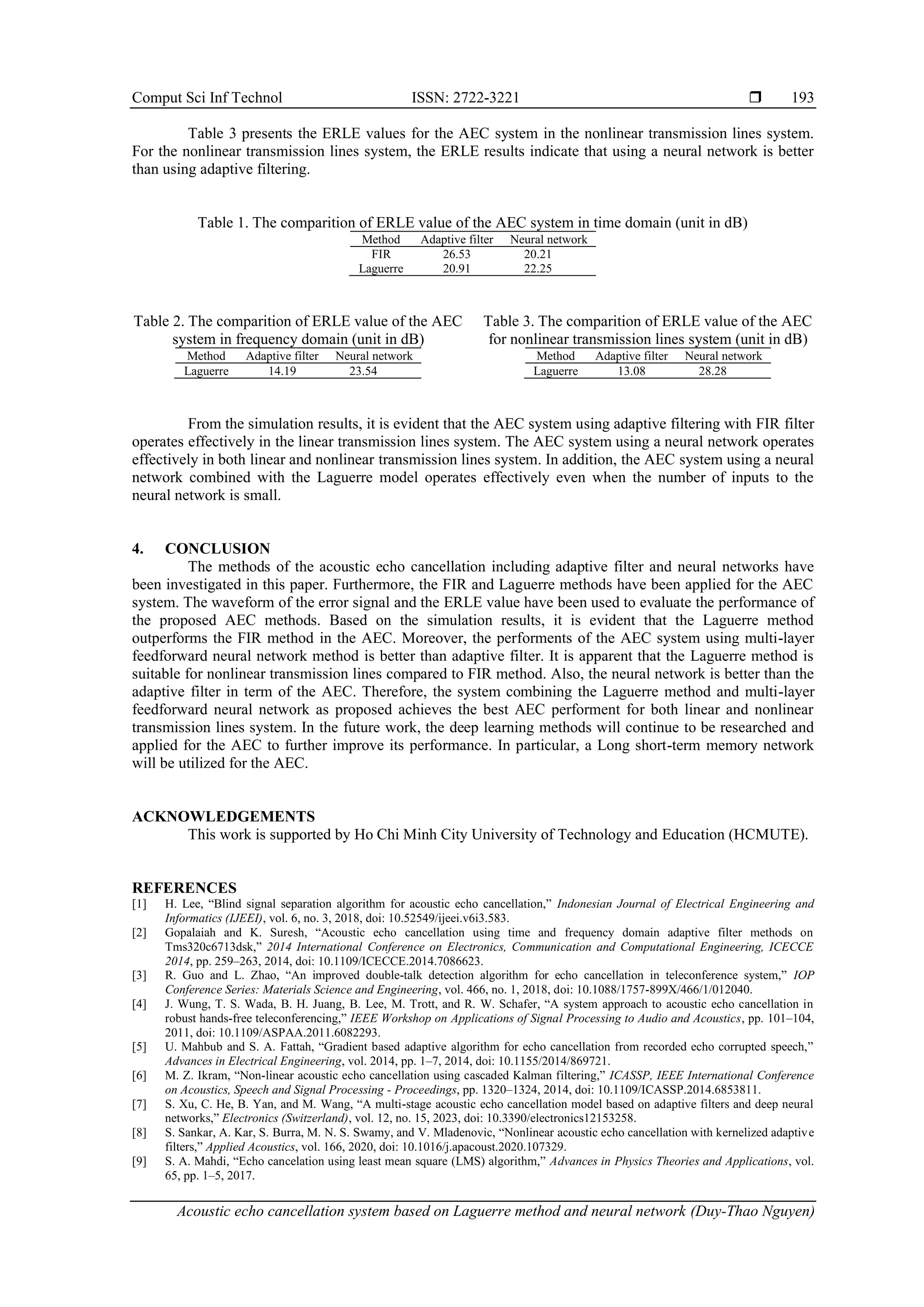 Acoustic echo cancellation system based on Laguerre method and neural ...