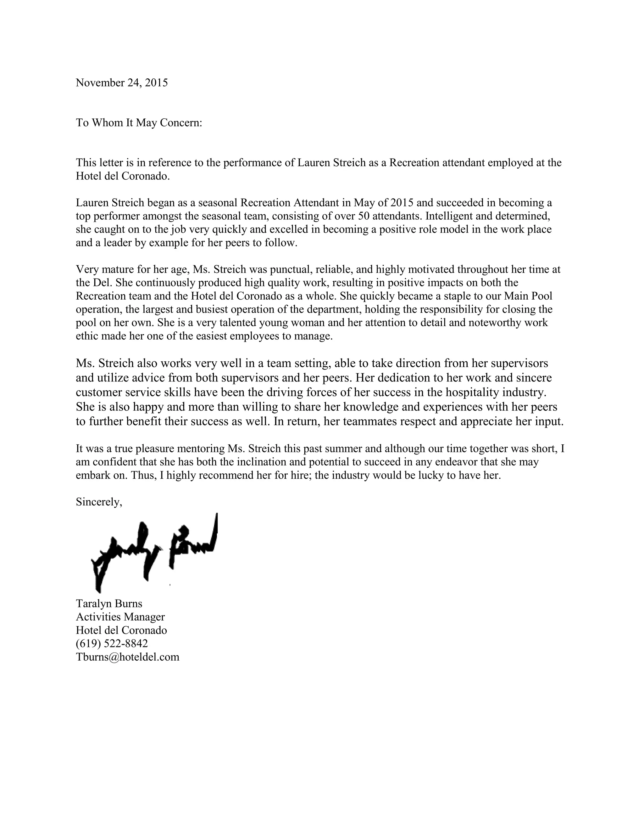 Lauren Streich LOR | PDF