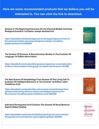 Genesis The Evolution Of Biology Jan Sapp | PDF