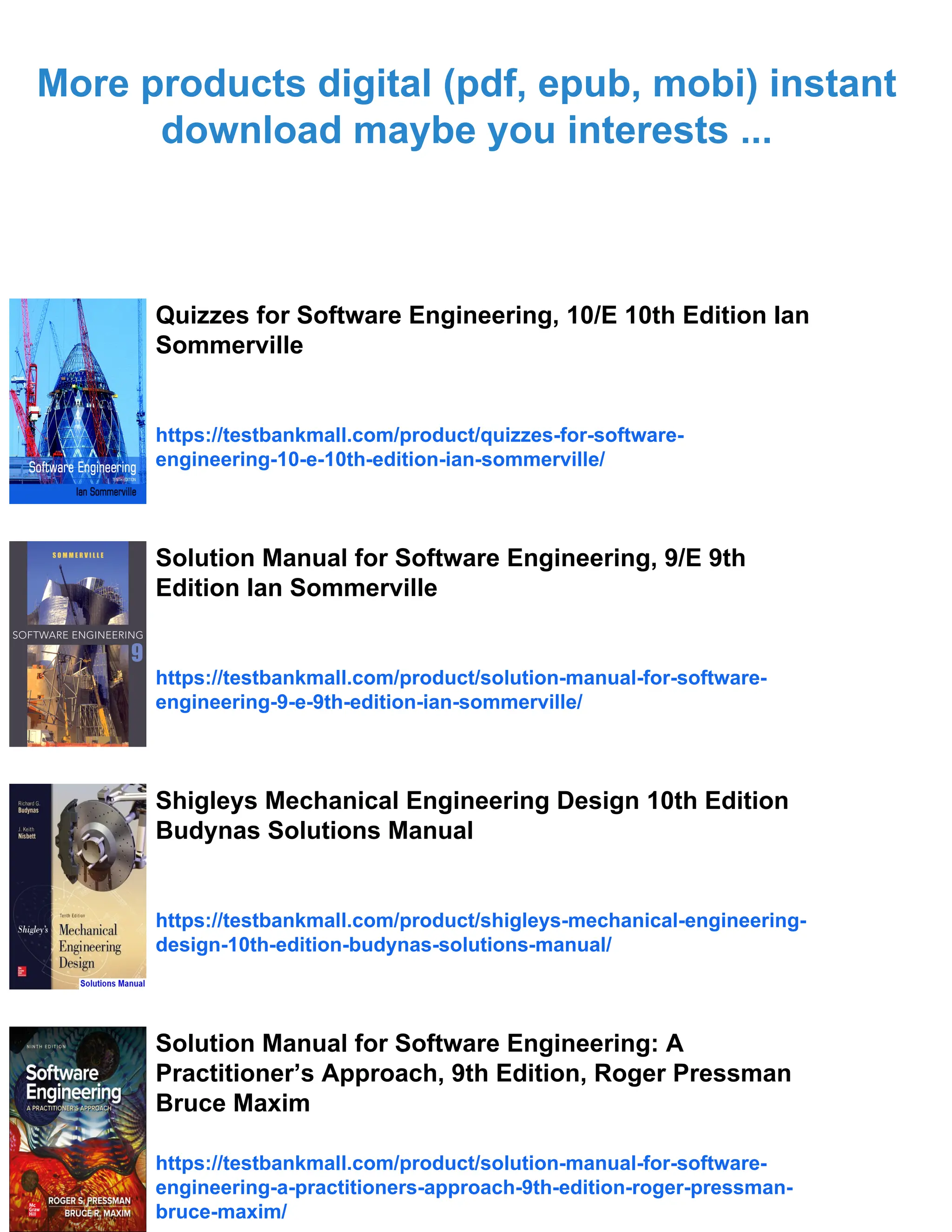 [PDF Download] Software Engineering 10th Edition Sommerville Solutions Manual fulll chapter | PDF
