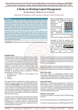 A Study on Working Capital Management | PDF