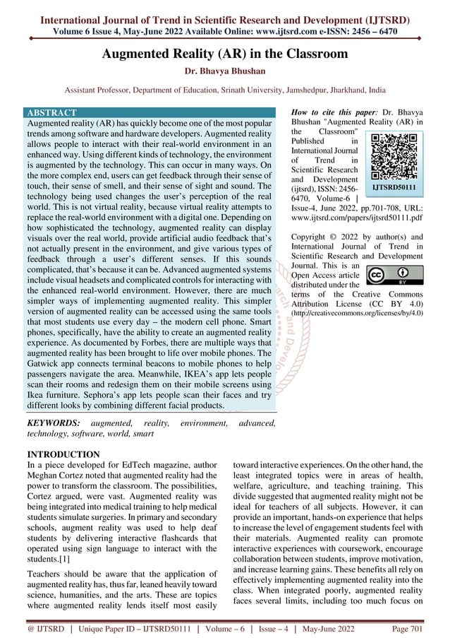 Augmented Reality AR in the Classroom | PDF