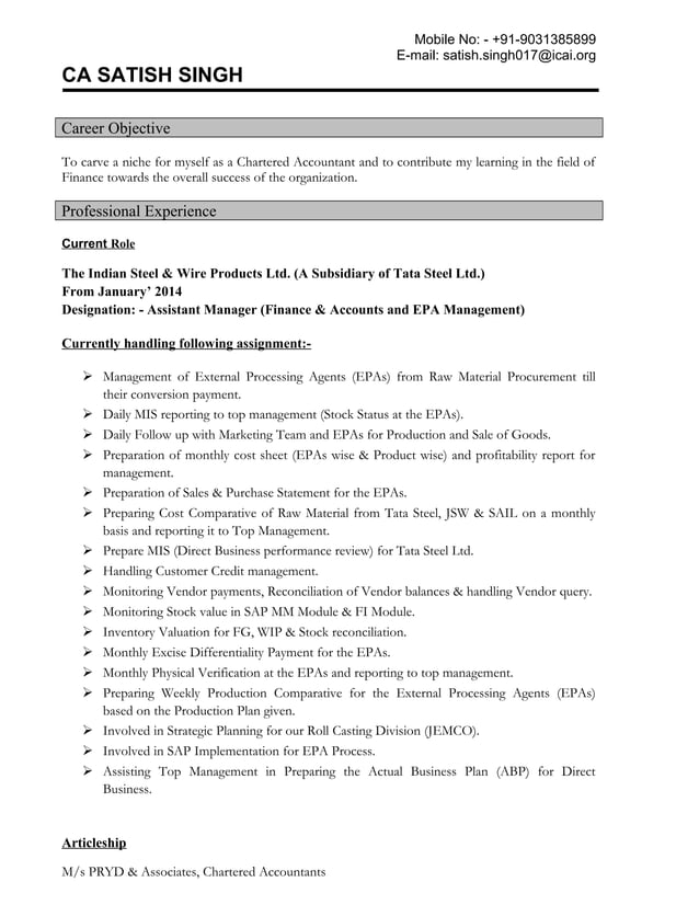 CA Satish Singh Resume | PDF