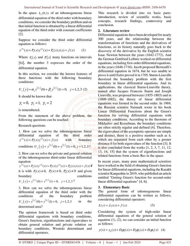 Differential Equations Third Order Inhomogeneous Linear with Boundary Conditions | PDF