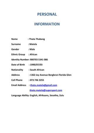 Thato Matela CV | PDF