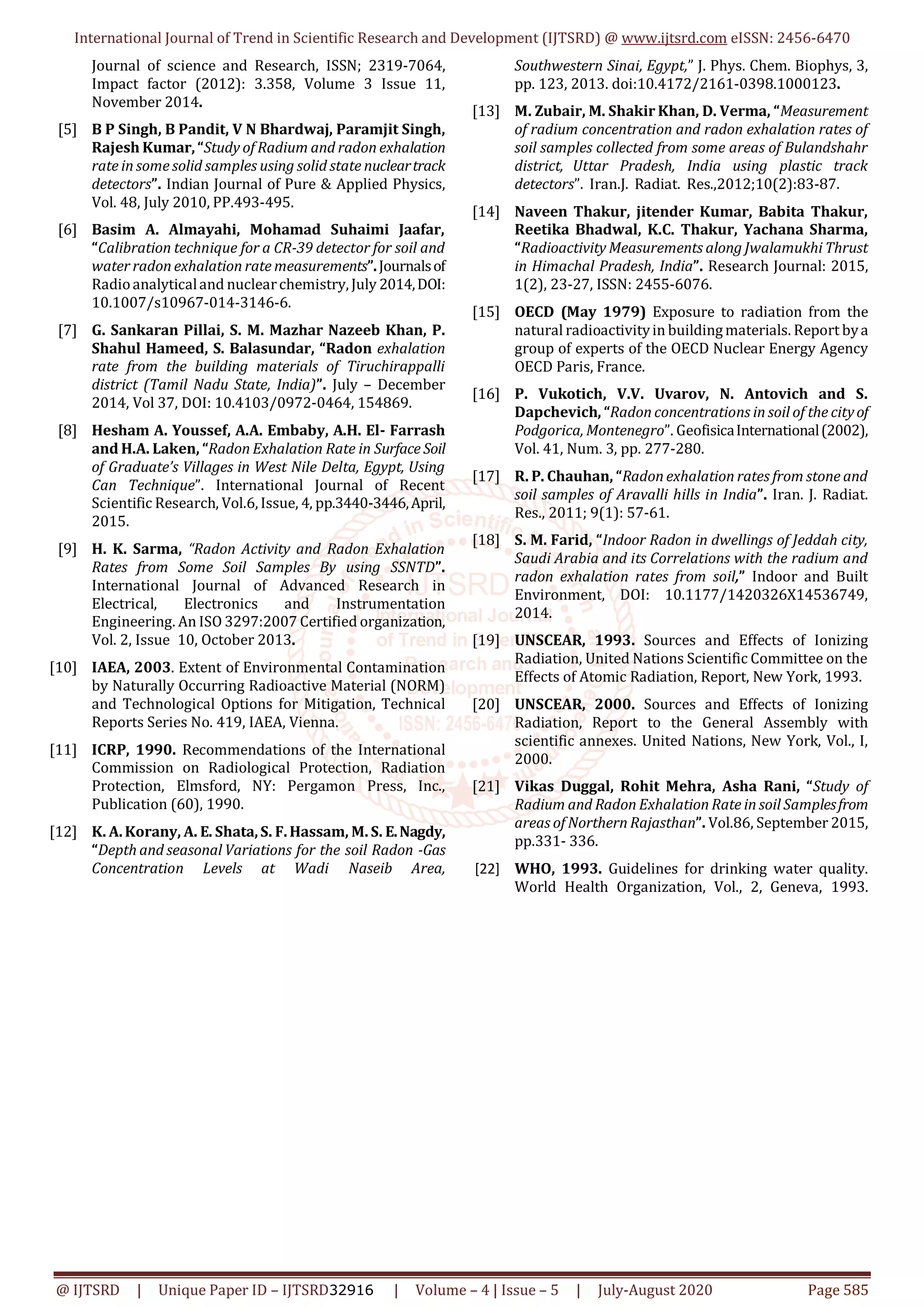 Measurement of Radon Exhalation Rates from the Samples of Soil and ...
